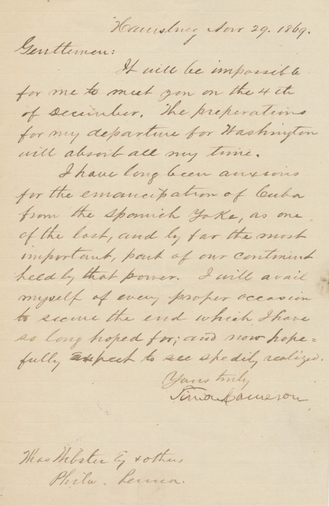 Simon Cameron, Autograph Letter, Signature | Abraham Lincoln Book Shop Inc